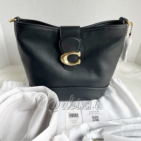 Coach | Bags | Coach Black Leather Tali Bucket Bag With Webbing Strap ...